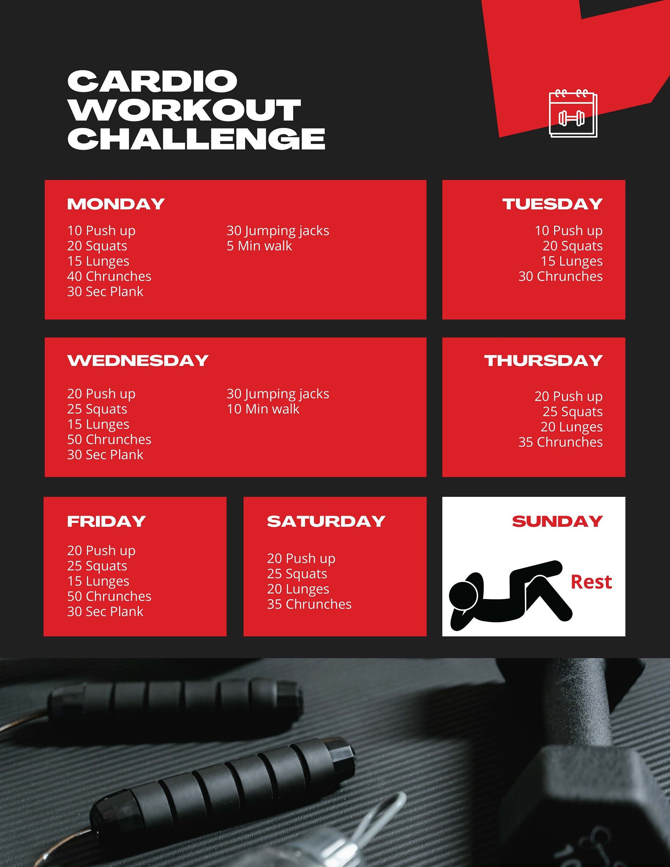 Cardio Fitness Chart, Cardio Workout Ideas and Weekly Schedule, Workout ...