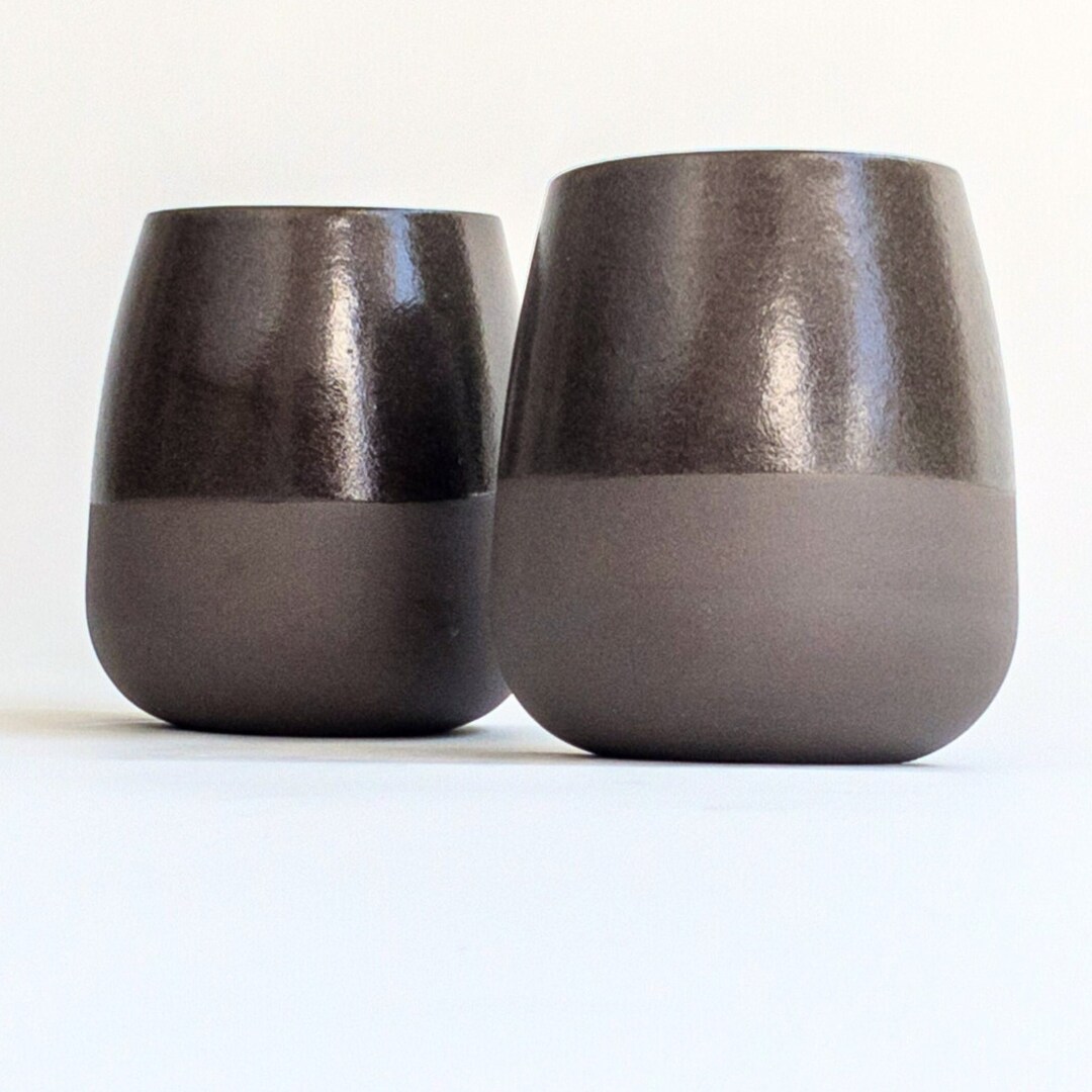 Set of Two Ceramic Wine Tumbler Large Pint Beer Glass Brown Ceramic ...