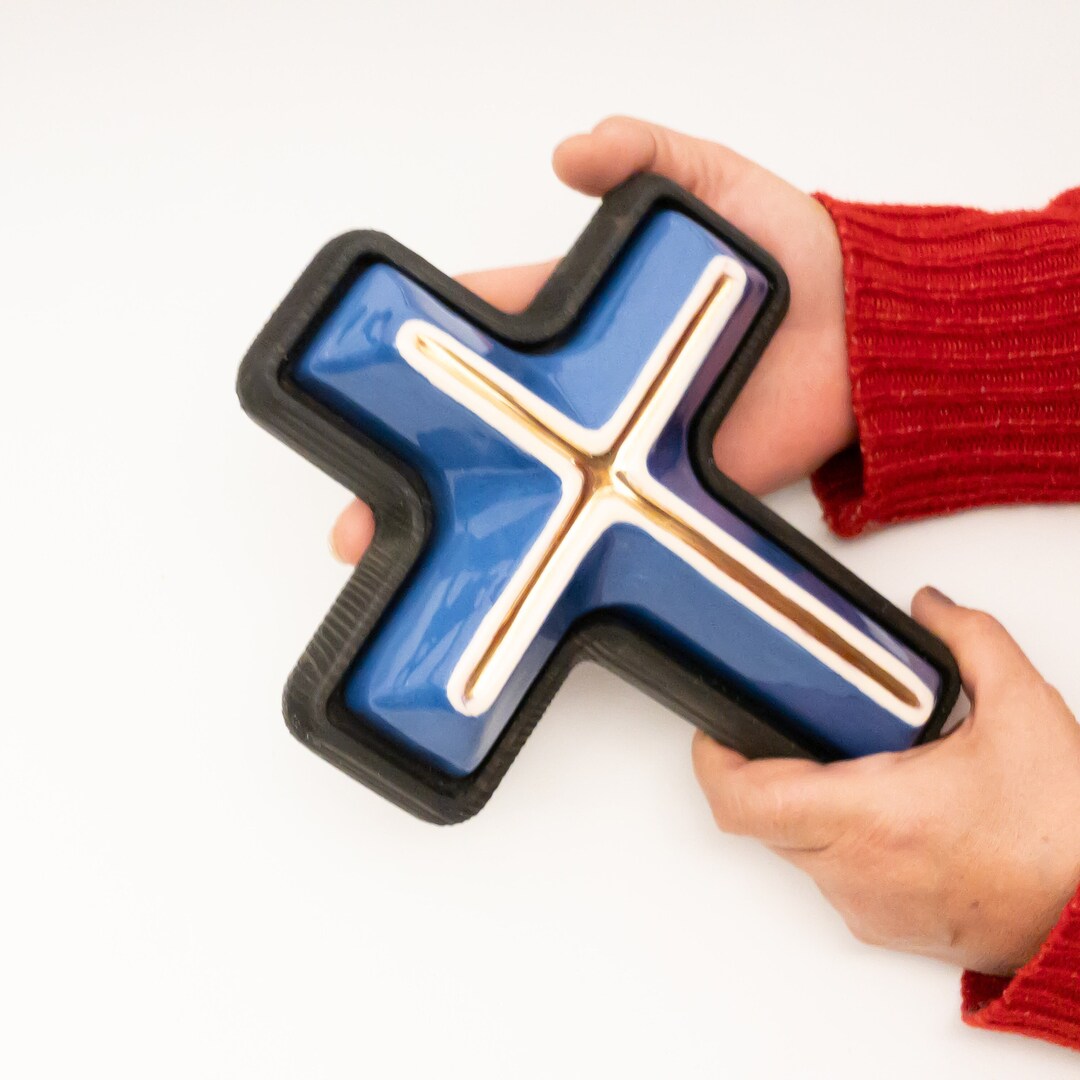 Handmade Ceramic Wall Cross Christian Gift Blue Ceramic Cross Wall ...