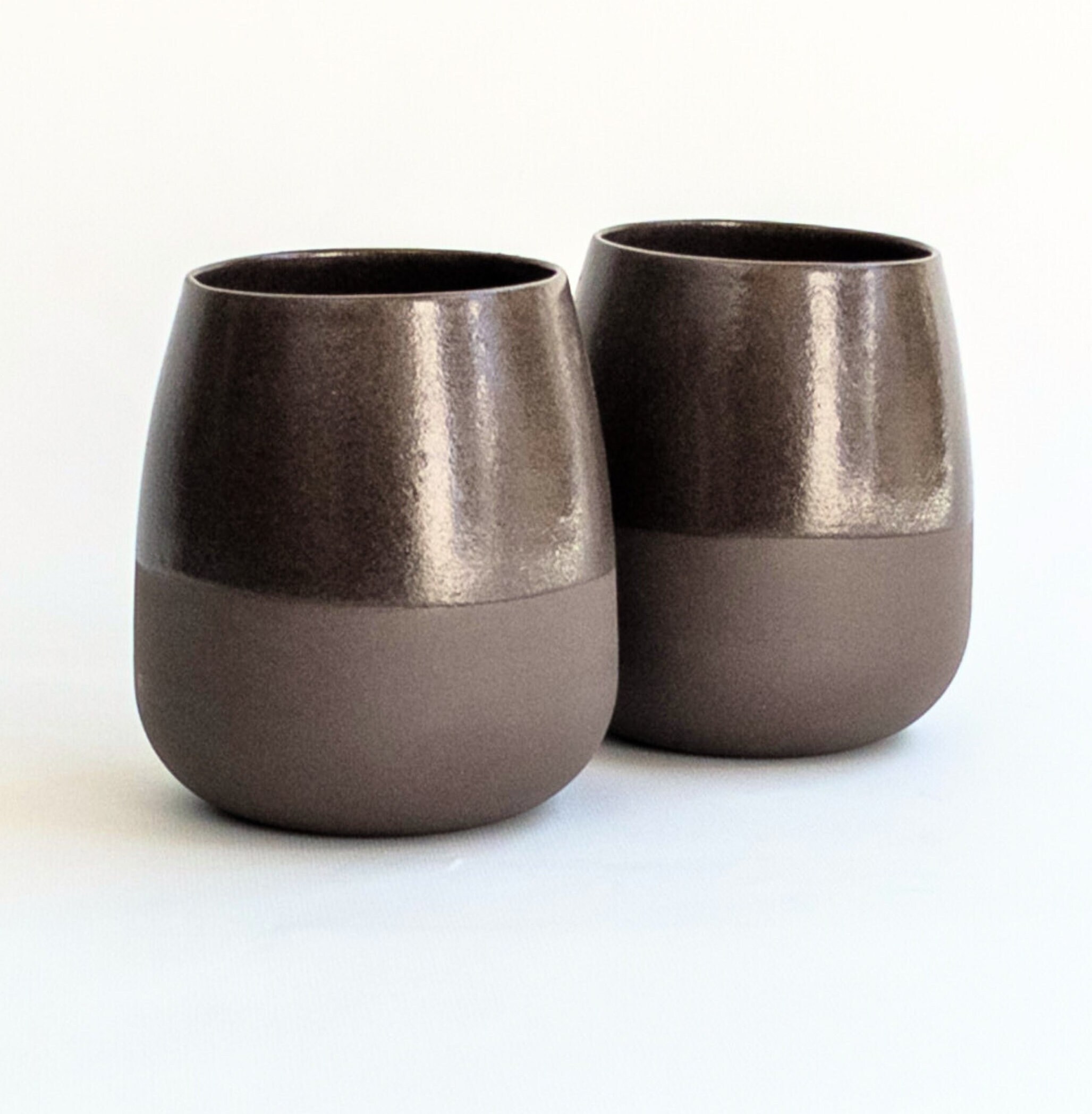 Set of Two Ceramic Wine Tumbler Large Pint Beer Glass Brown Ceramic ...