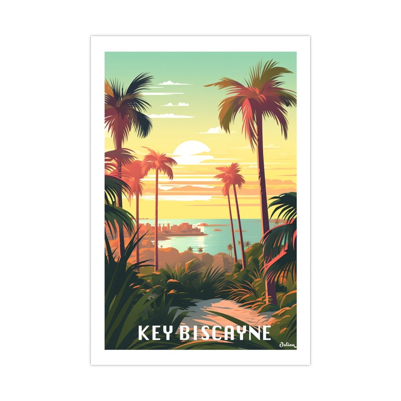 Key Biscayne Travel Poster Modern Wall Art Florida Prints Unframed ...