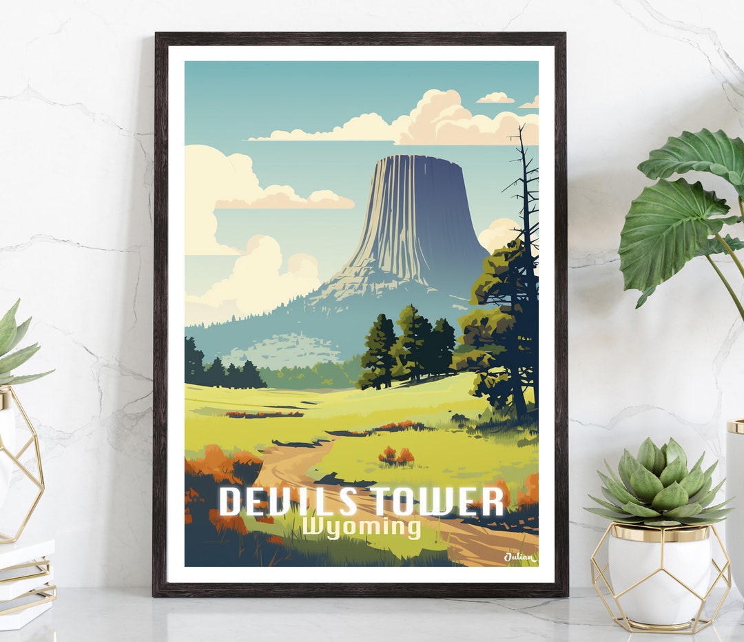Devils Tower Wyoming | Travel Poster | Modern Wall Art - Etsy