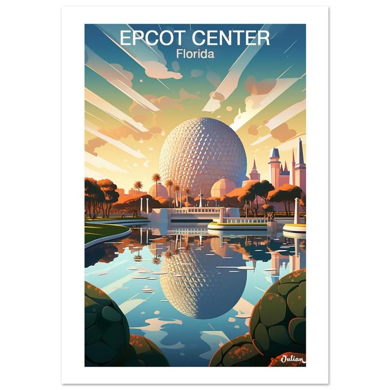 Epcot Center Poster: Spaceship Earth, Florida Travel Art - Etsy