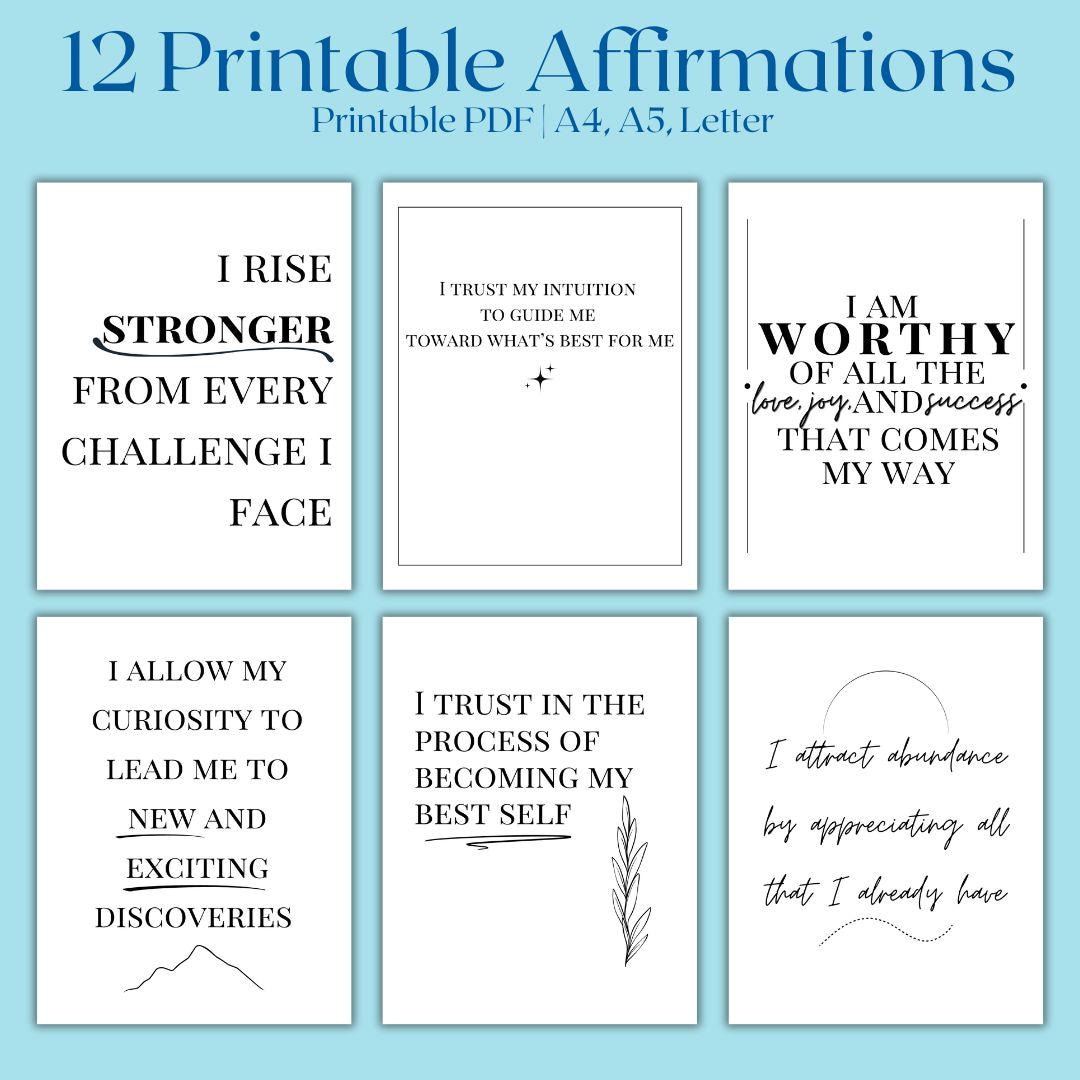 12 Printable Affirmations PDF & PNG Letter, A4, A5 Sizes Inspirational ...