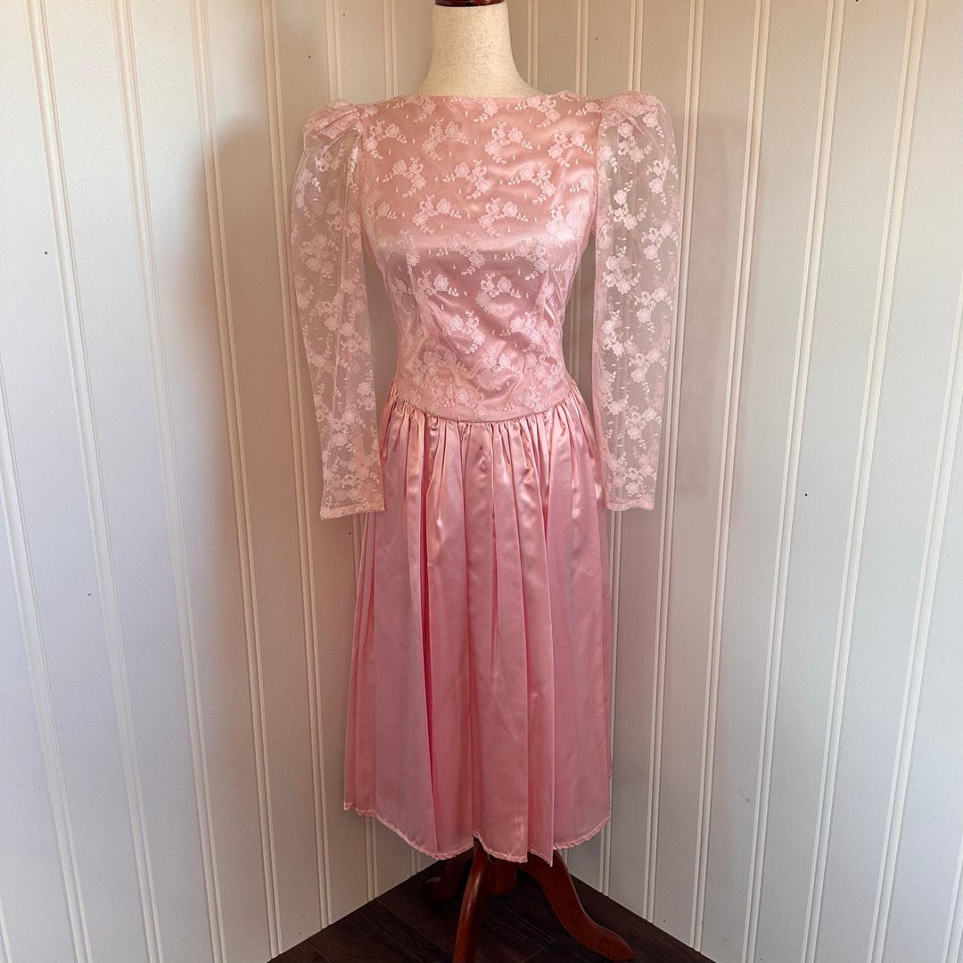 Vintage 80s Coquette Pink Lace Prom Dress XS - Etsy