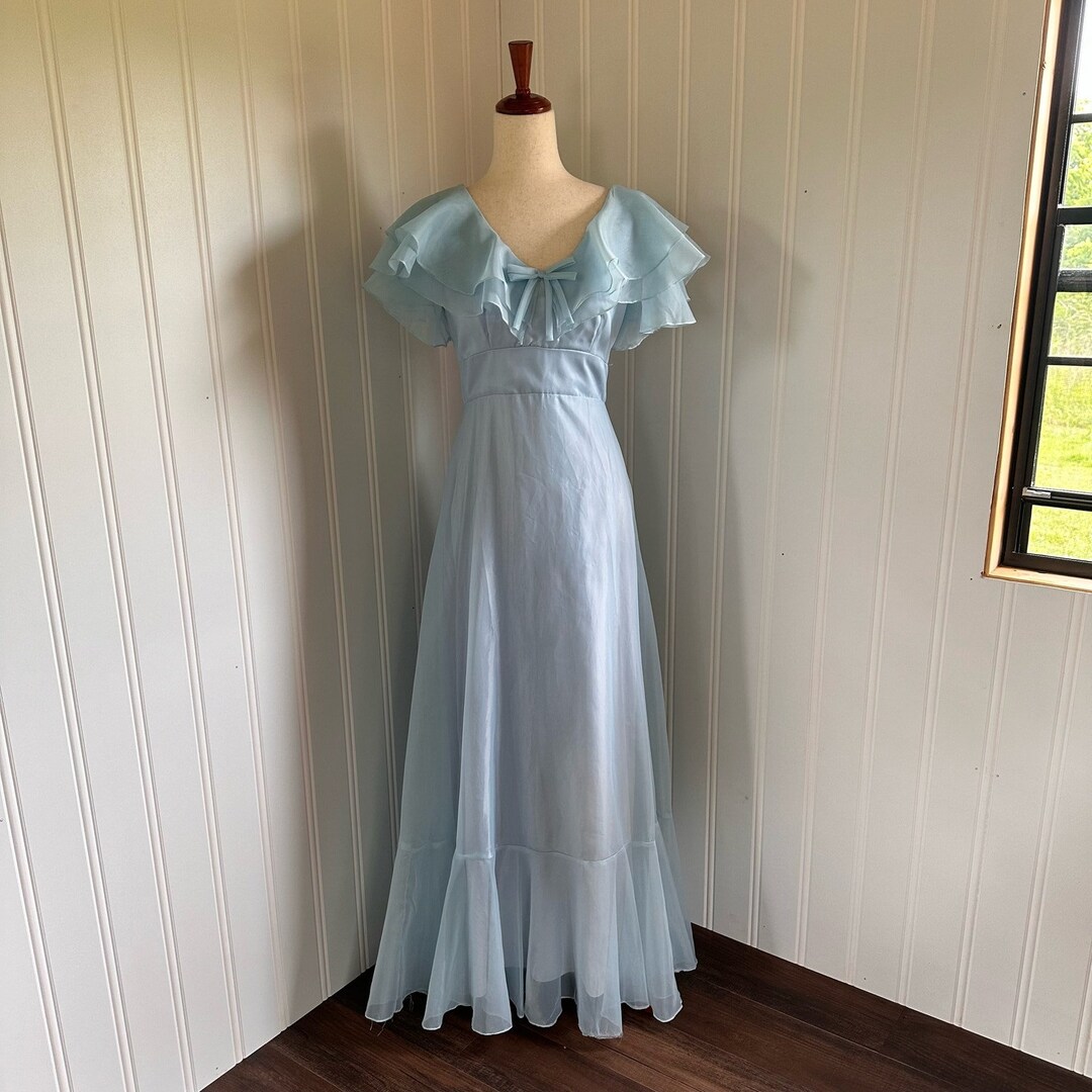 Vintage 60s/70s Coquette Blue Chiffon Maxi Dress Size Small - Etsy