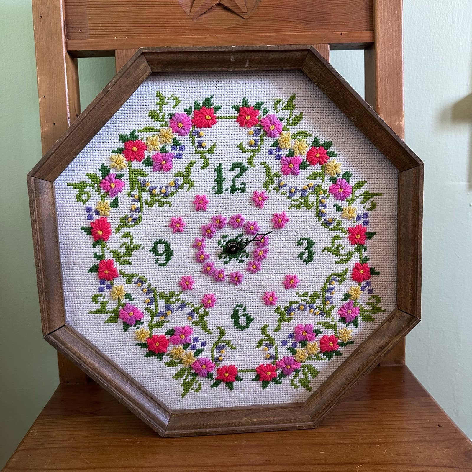 Vintage Cottagecore Crewel Floral Clock 15 in X 15 In - Etsy