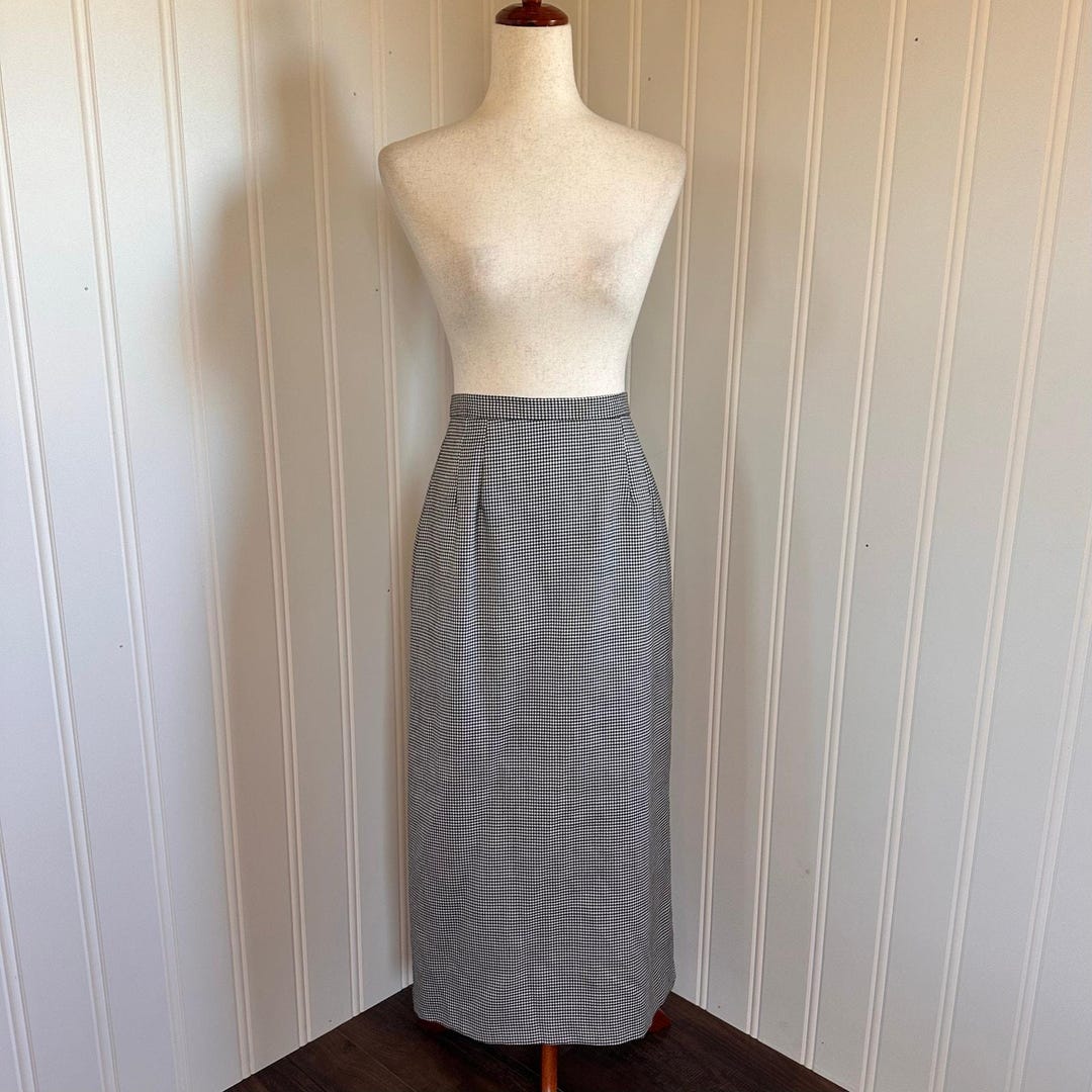 Vintage 90s Academia Black White Maxi Skirt 10 - Etsy