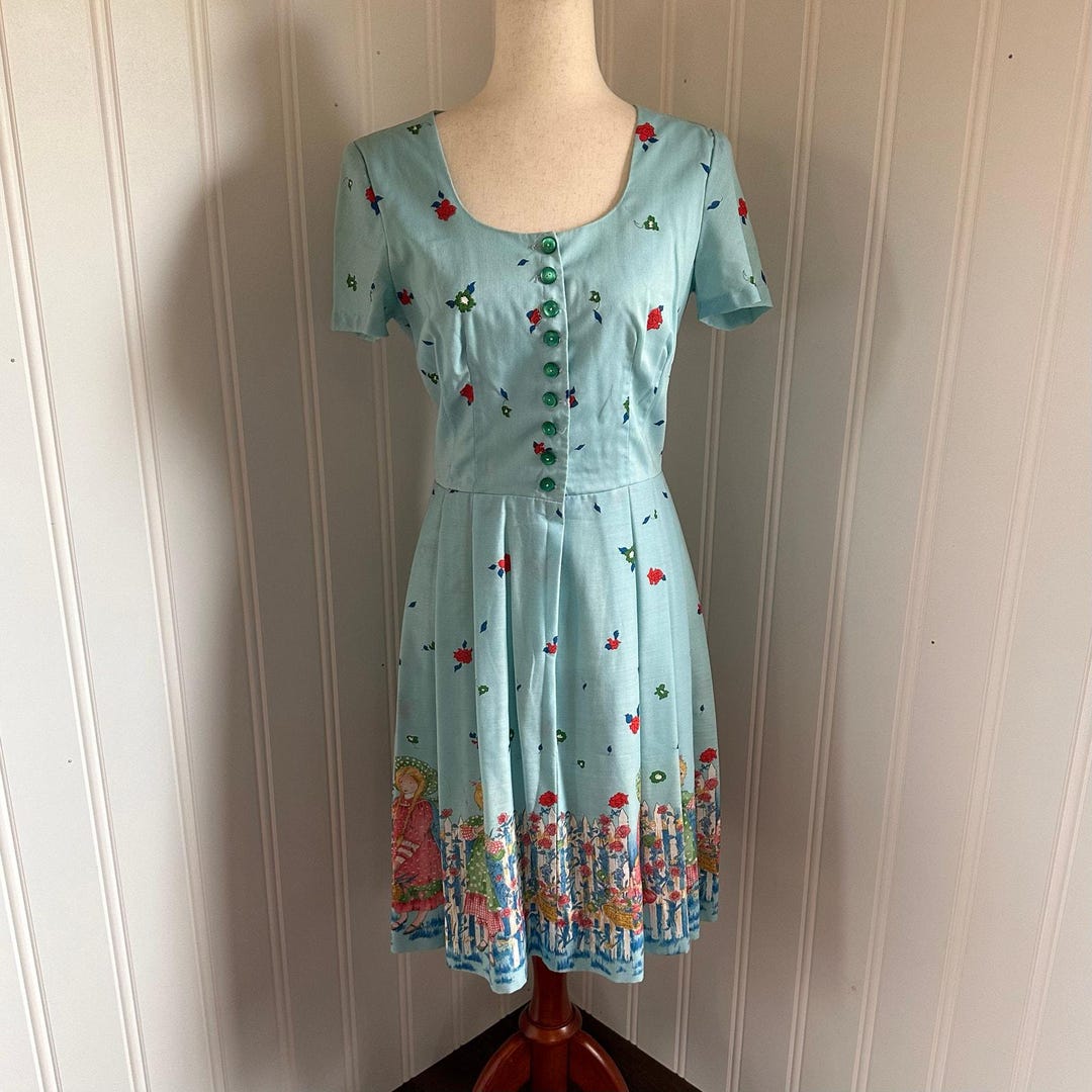 Vintage 50s/60s Cottagecore Twee Blue Midi Dress S - Etsy