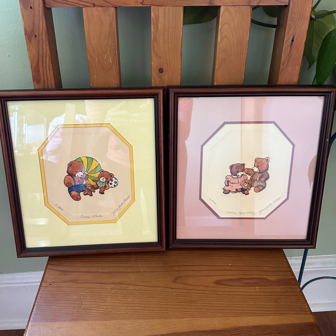 Vintage 90s Framed Unique Signed Bear Prints Set - Etsy