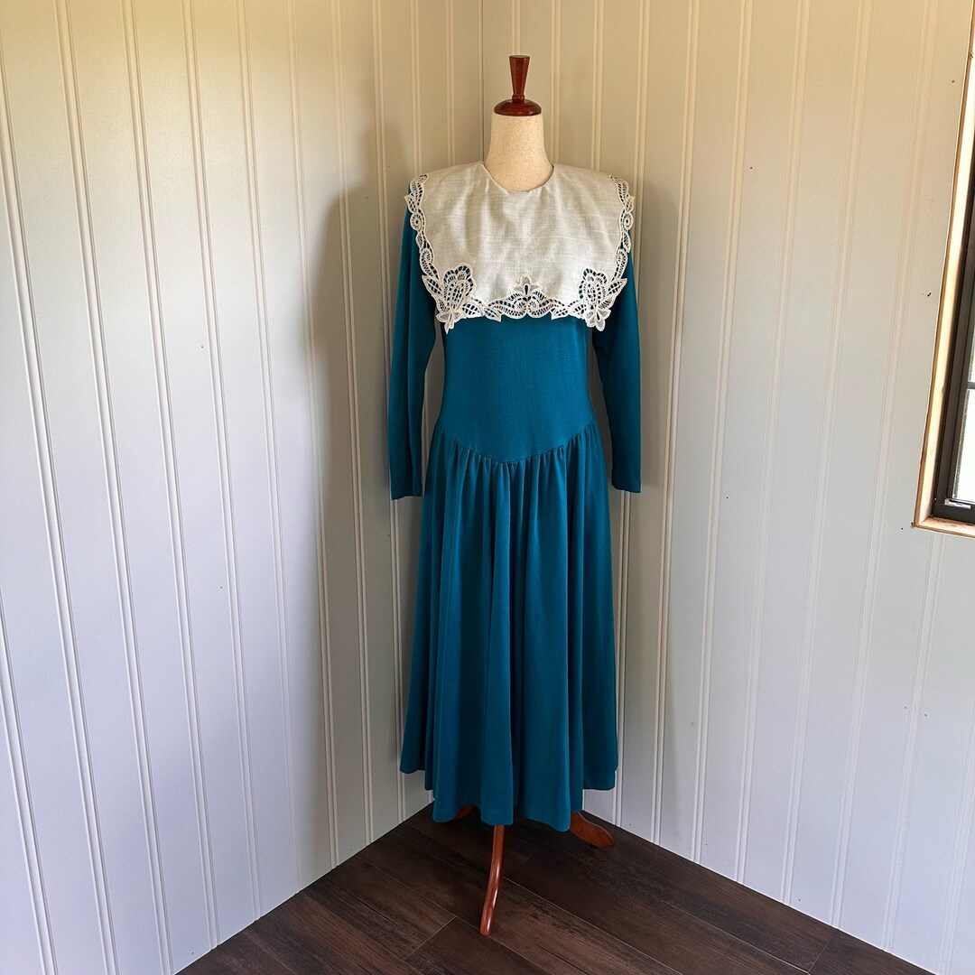 Vintgage 90s Cottagecore Blue Maxi Dress 12 - Etsy