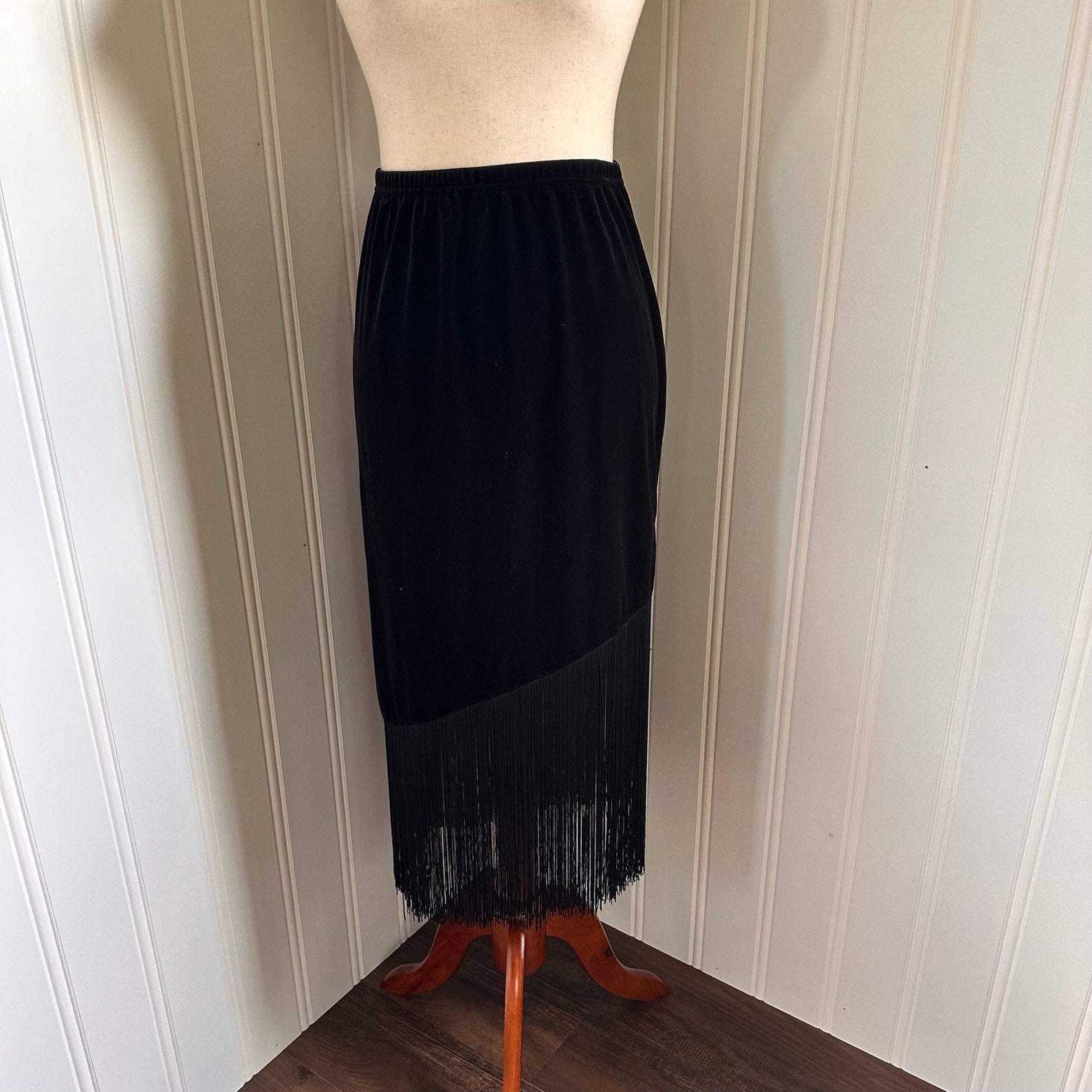 Vintage 90s Volup Black Whimsigoth Velour Fringe Midi Skirt Size XL - Etsy