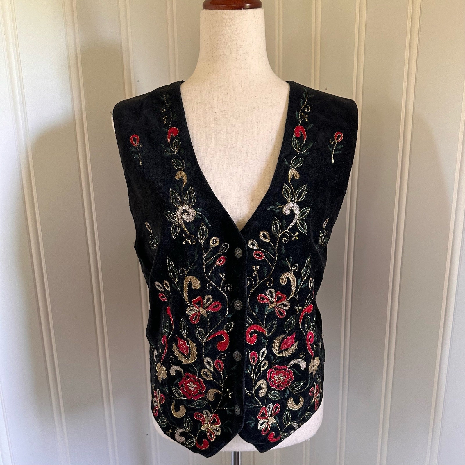 Vintage 90s Black Velvet Cottagecore Vest M - Etsy