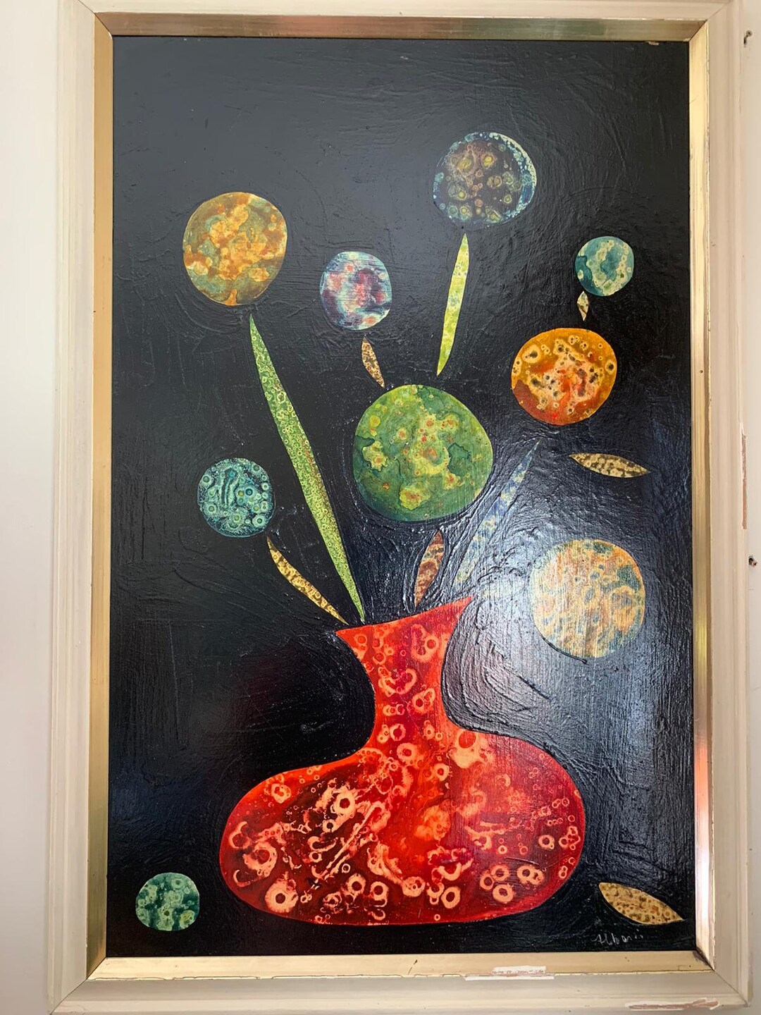 Vintage Oil Painting on Hardboard, Stilized Flowers. From ALBERTI ...
