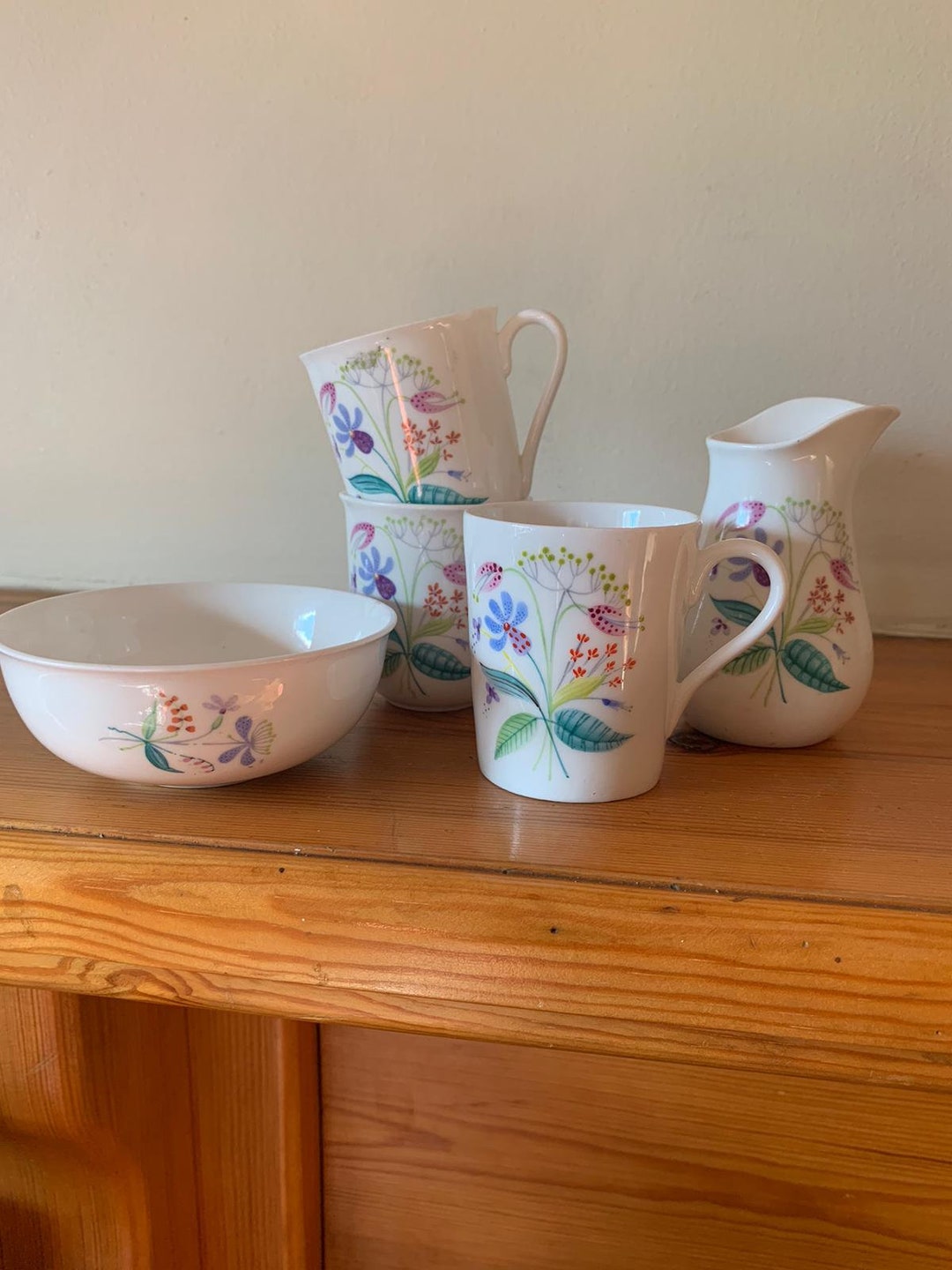 Rare Handpainted Porcelain Mocha Cups, Sugar Bowl and Cream/milk Jug by ...