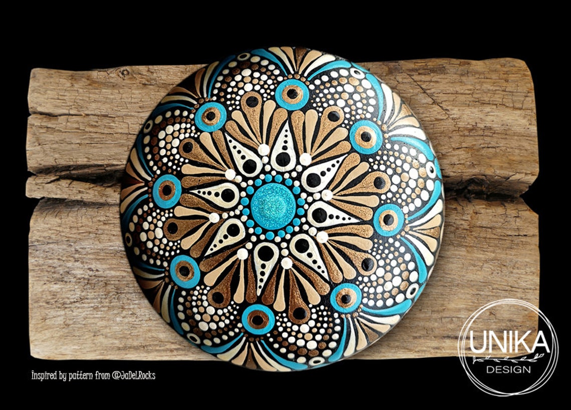 Hand Painted Mandala - Stone - Rock - Pebble - Dot Paint - Shiny - Gift ...
