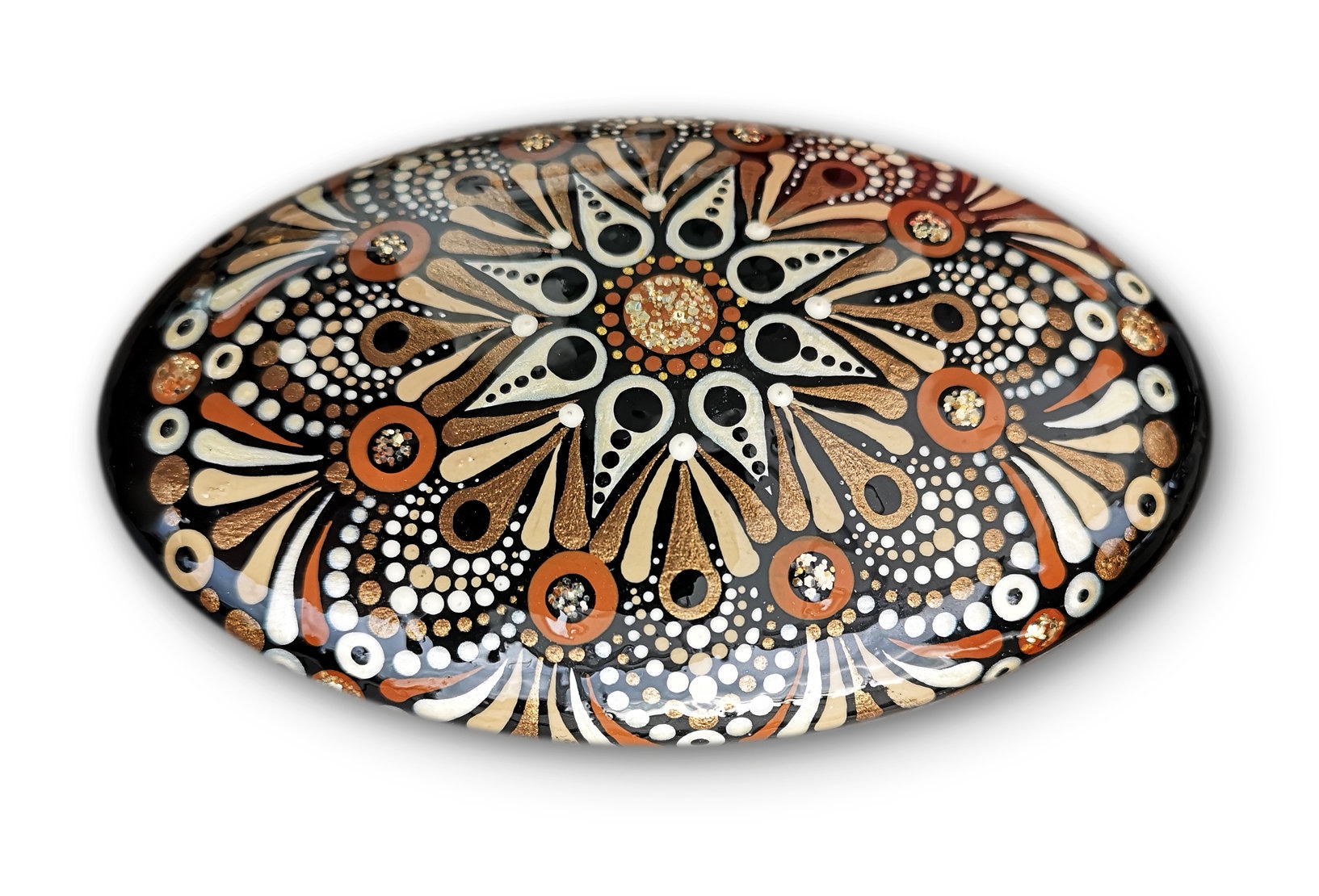 Hand Painted Mandala Stone Rock Pebble Dot Paint Shiny Gift Friend Love ...