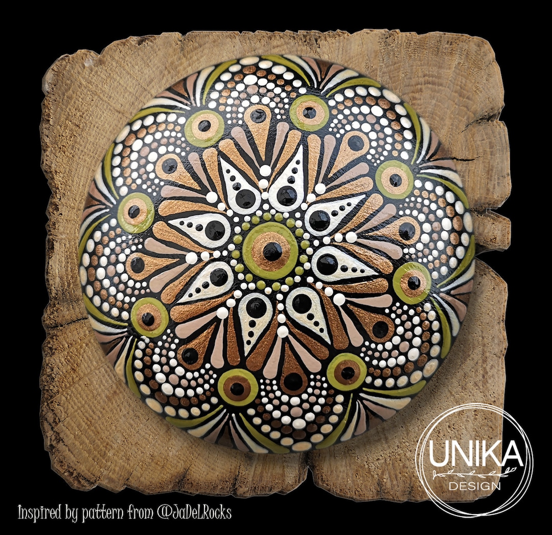 Hand Painted Mandala - Stone - Rock - Pebble - Dot Paint - Shiny - Gift ...