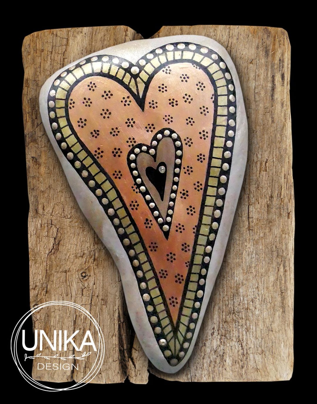 Hand Painted Heart Stone - Rock - Metallic - Shiny - Gold - Gift ...