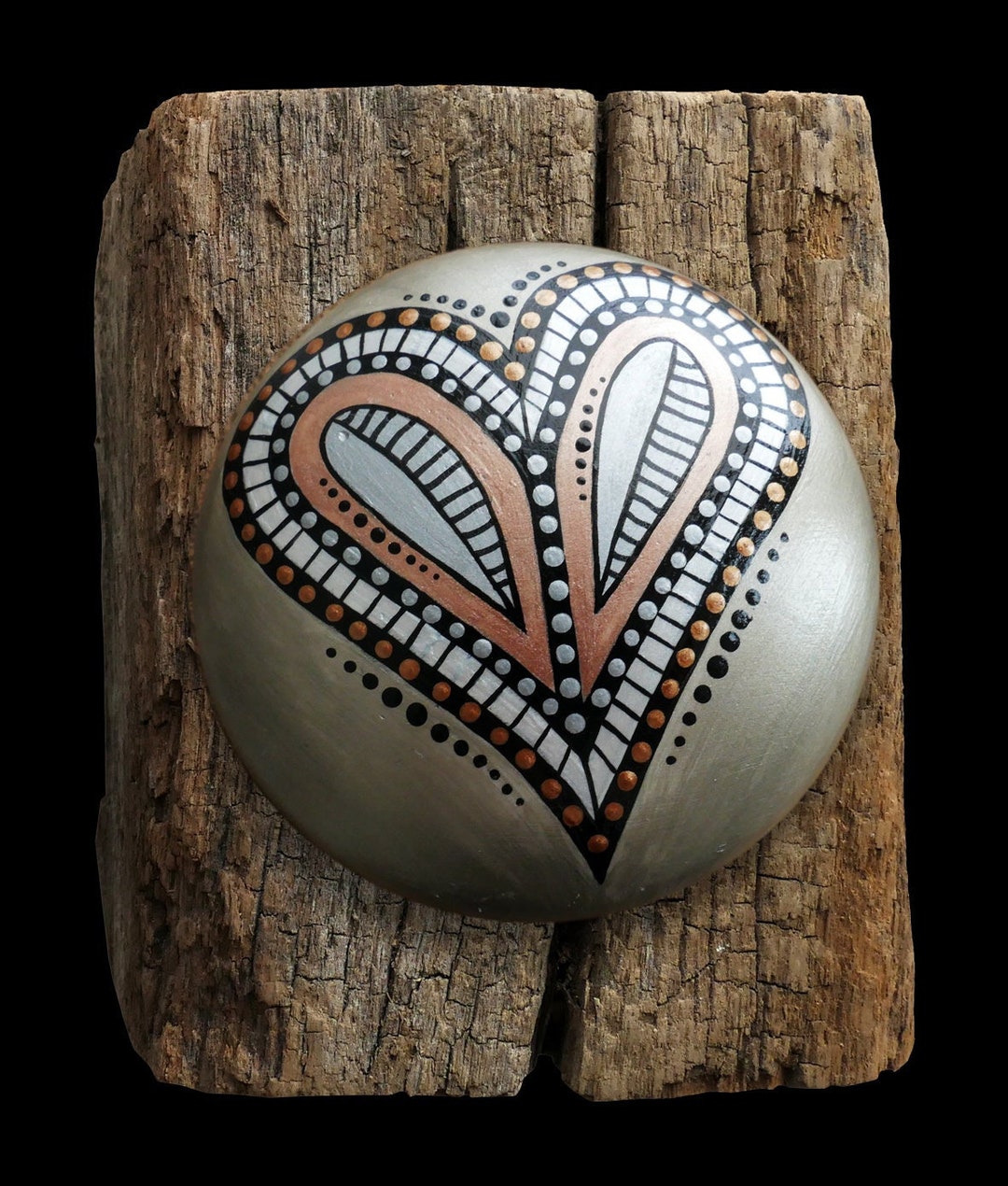 Hand Painted Heart Stone - Rock - Hand Made - Metallic - Shiny ...