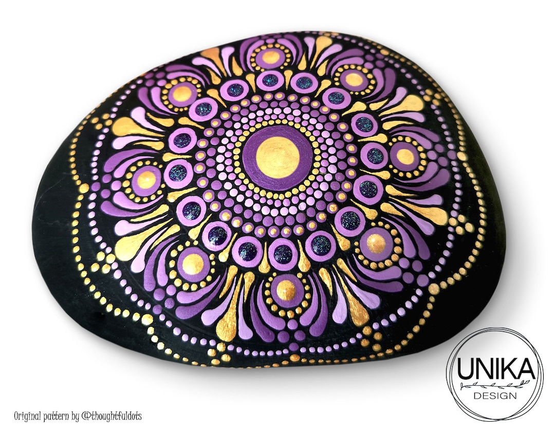 Hand Painted Mandala - Stone - Rock - Pebble - Dot Paint - Shiny - Gift ...