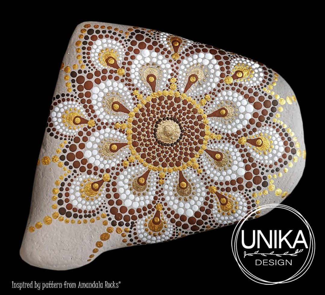Hand Painted Mandala - Stone - Rock - Pebble - Dot Paint - Shiny - Gift ...