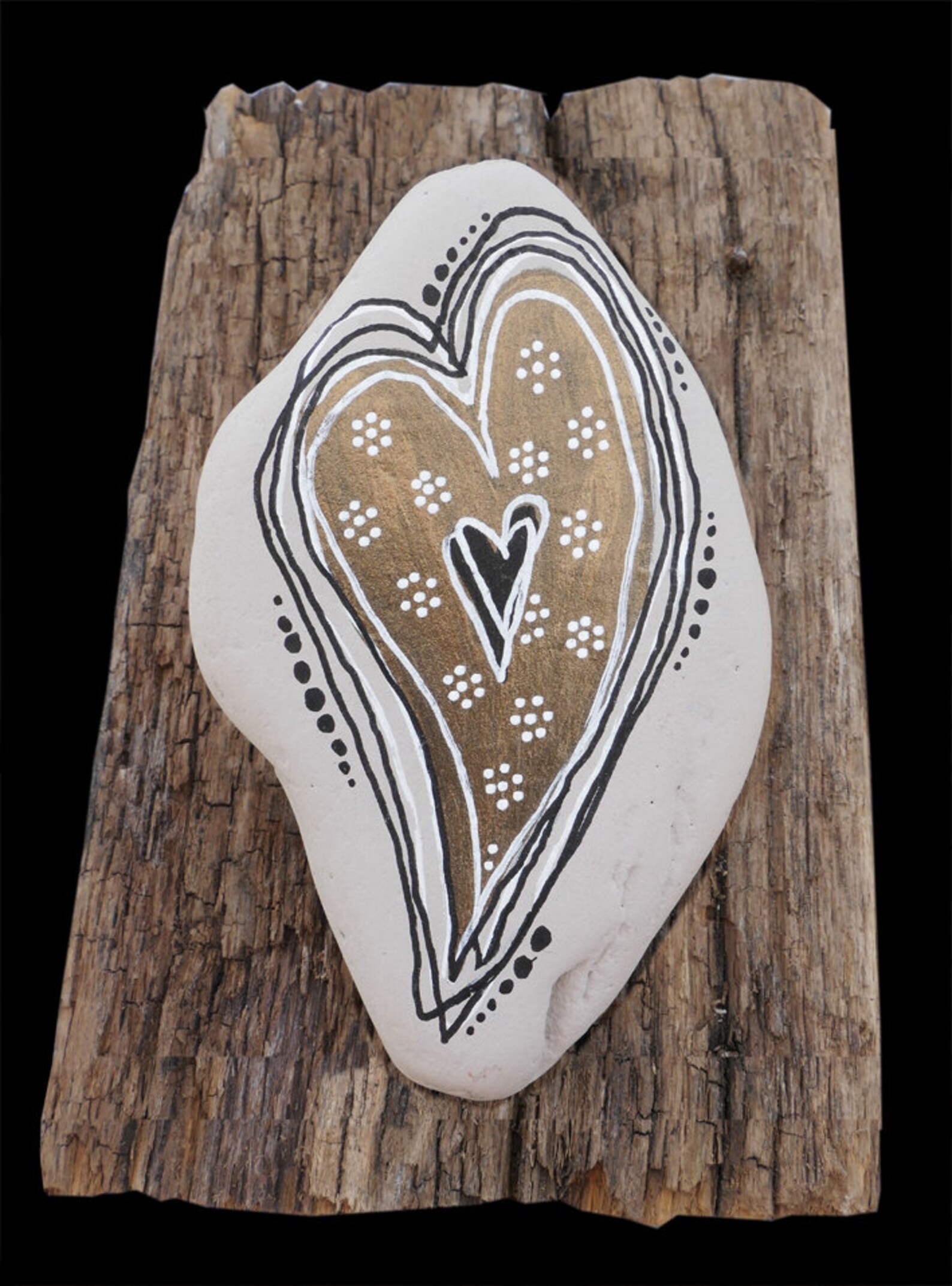 Hand Painted Heart Stone - Rock - Metallic - Shiny - Gold - Gift ...