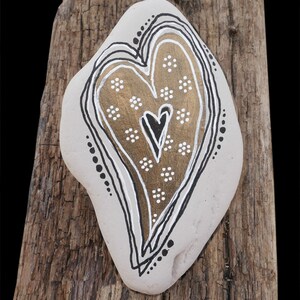 Hand Painted Heart Stone - Rock - Metallic - Shiny - Gold - Gift ...