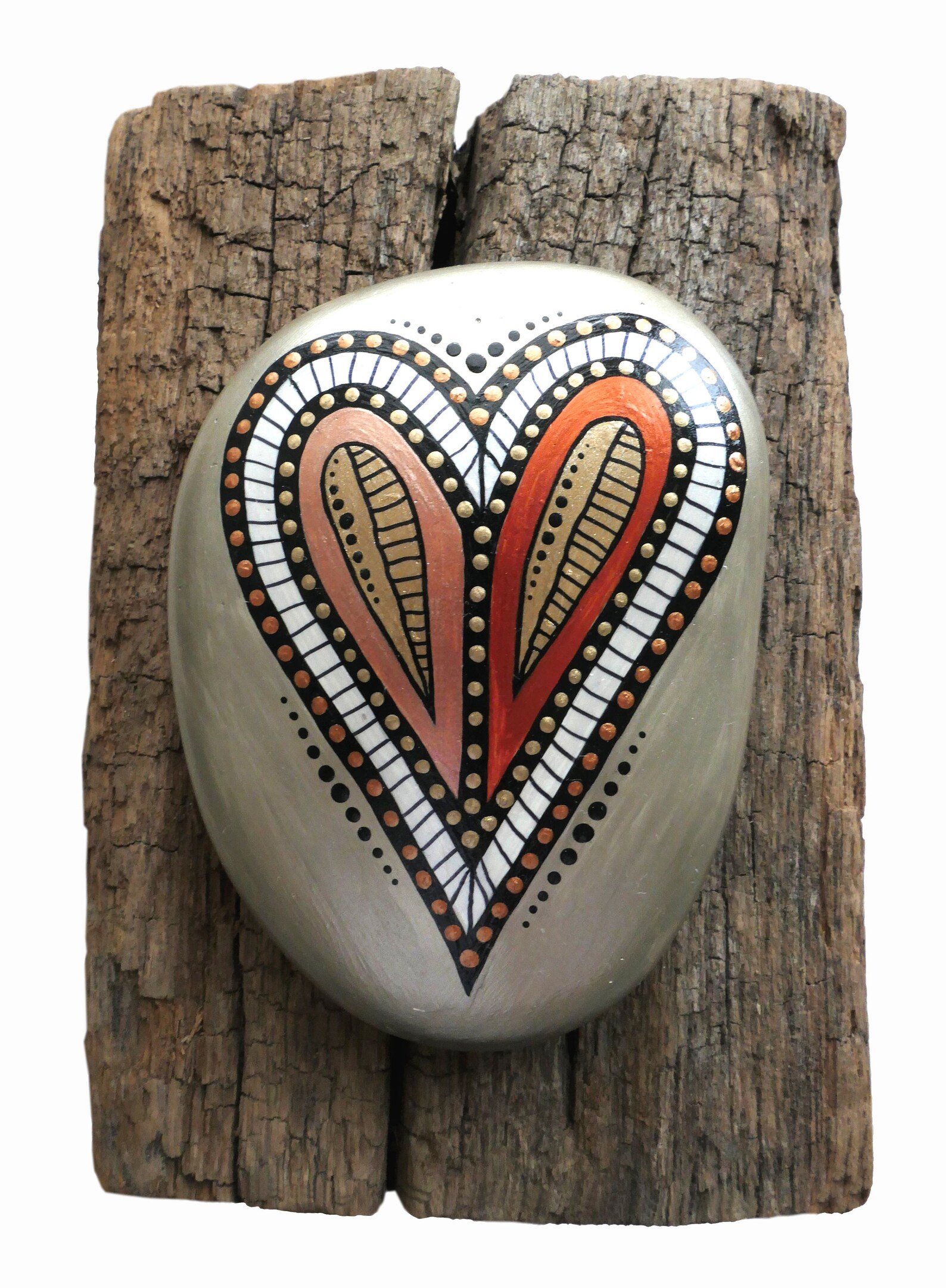 Hand Painted Heart Stone - Rock - Hand Made - Metallic - Shiny ...