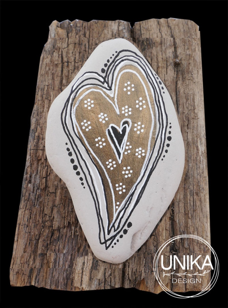 Hand Painted Heart Stone - Rock - Metallic - Shiny - Gold - Gift ...