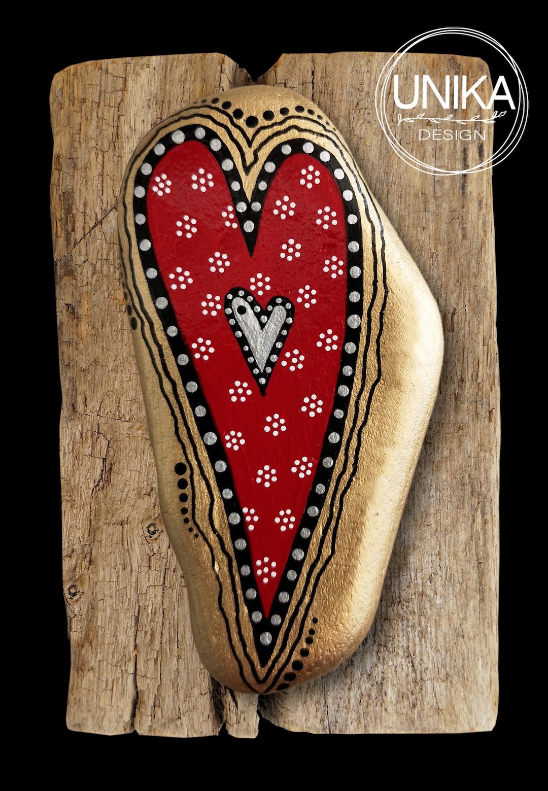 Hand Painted Heart Stone - Rock - Metallic - Shiny - Gold - Gift ...