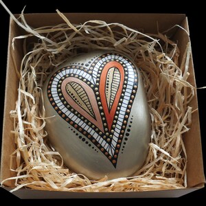 Hand Painted Heart Stone - Rock - Hand Made - Metallic - Shiny ...