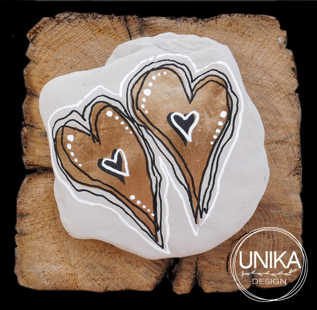 Hand Painted Heart Stone - Rock - Metallic - Shiny - Gold - Gift ...