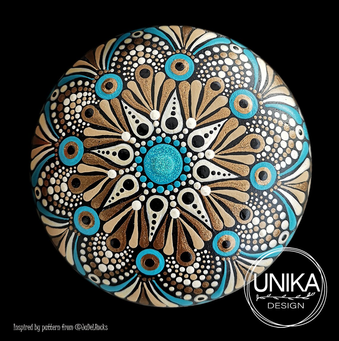 Hand Painted Mandala - Stone - Rock - Pebble - Dot Paint - Shiny - Gift ...