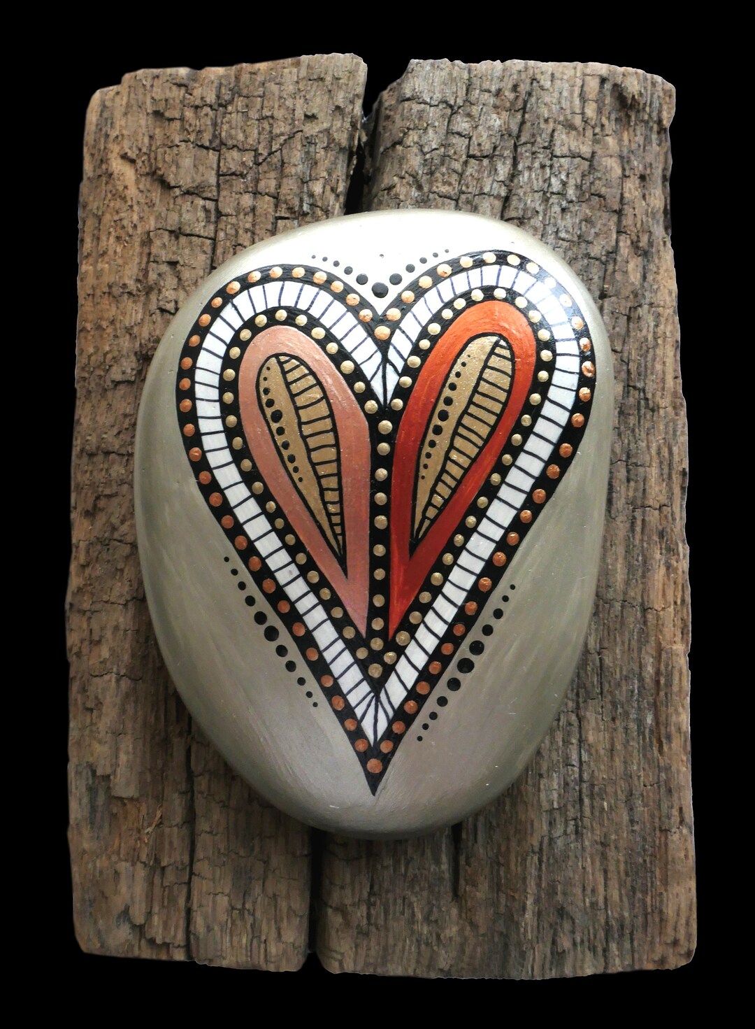 Hand Painted Heart Stone - Rock - Hand Made - Metallic - Shiny ...