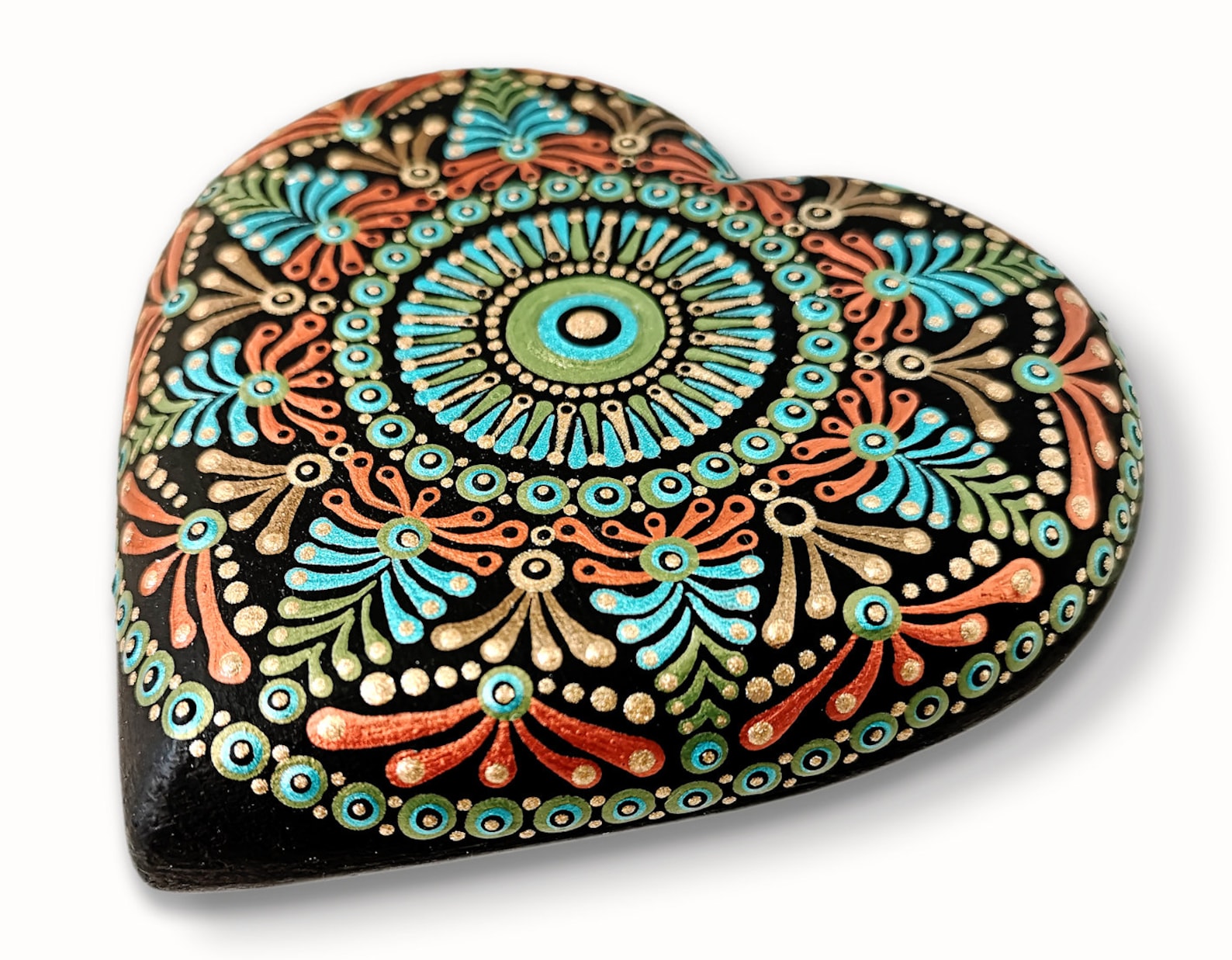 Hand Painted Mandala Heart Stone Rock Dot Paint Shiny Gift Friend Love ...