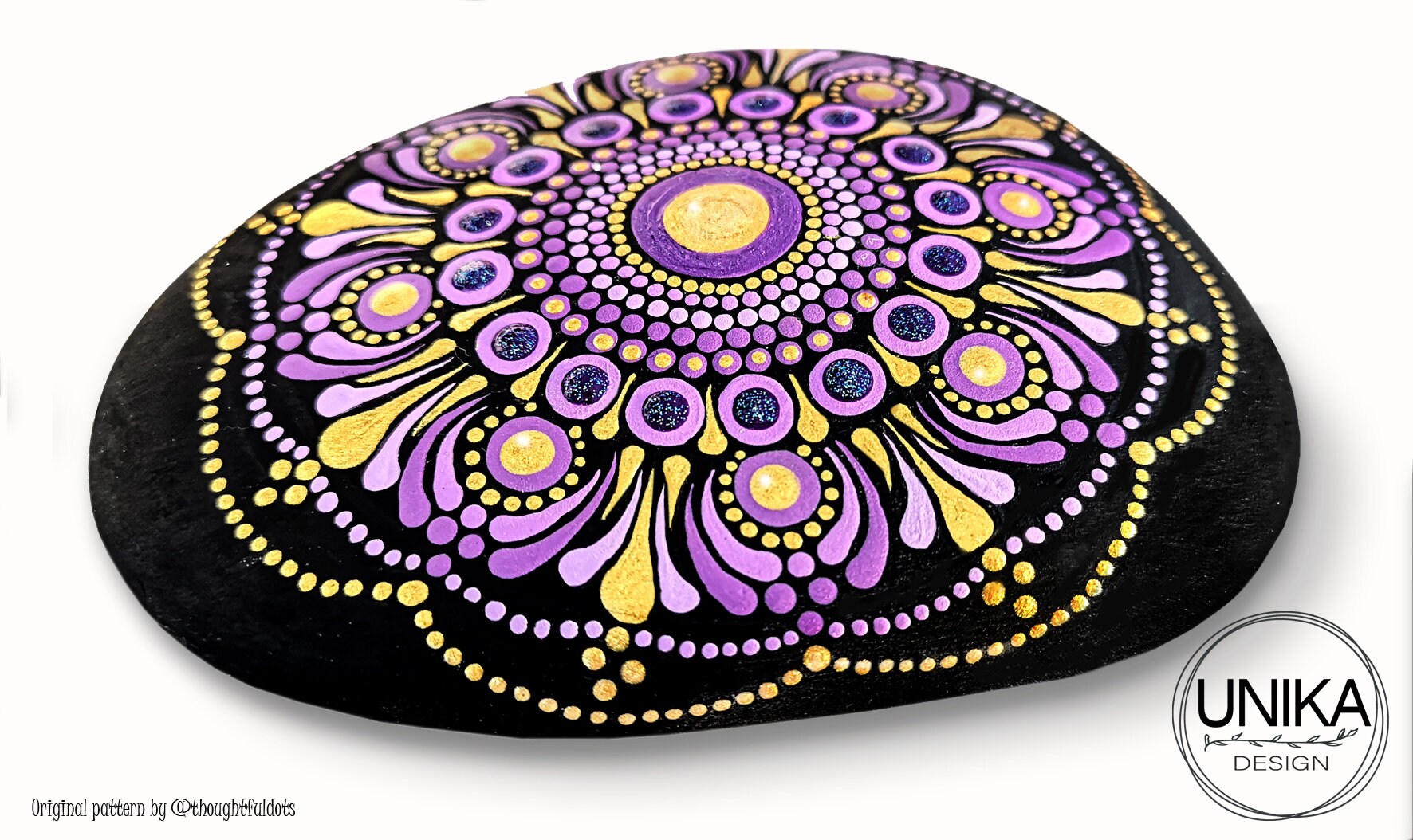 Hand Painted Mandala - Stone - Rock - Pebble - Dot Paint - Shiny - Gift ...