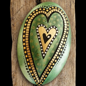 Hand Painted Heart Stone - Rock - Hand Made - Dot Paint - Metallic ...