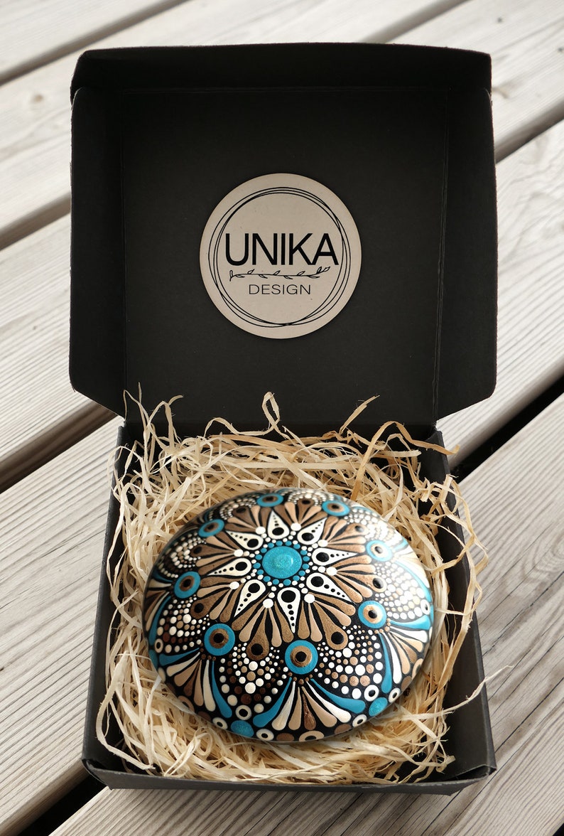 Hand Painted Mandala - Stone - Rock - Pebble - Dot Paint - Shiny - Gift ...