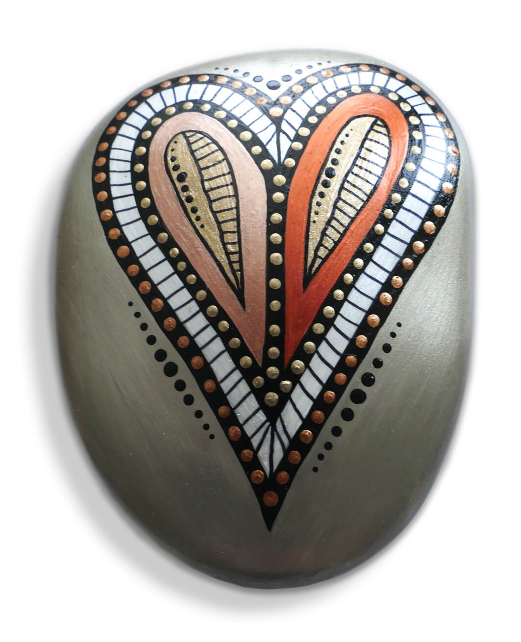 Hand Painted Heart Stone - Rock - Hand Made - Metallic - Shiny ...