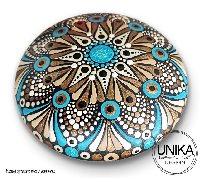 Hand Painted Mandala - Stone - Rock - Pebble - Dot Paint - Shiny - Gift ...