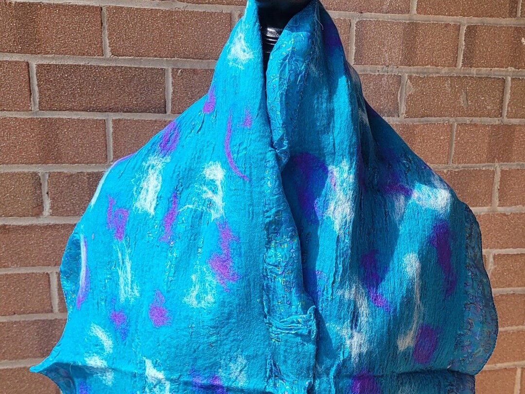 Merino Wool Blend Shawl on Recycled Silk. Handcrafted Wrap for Style ...
