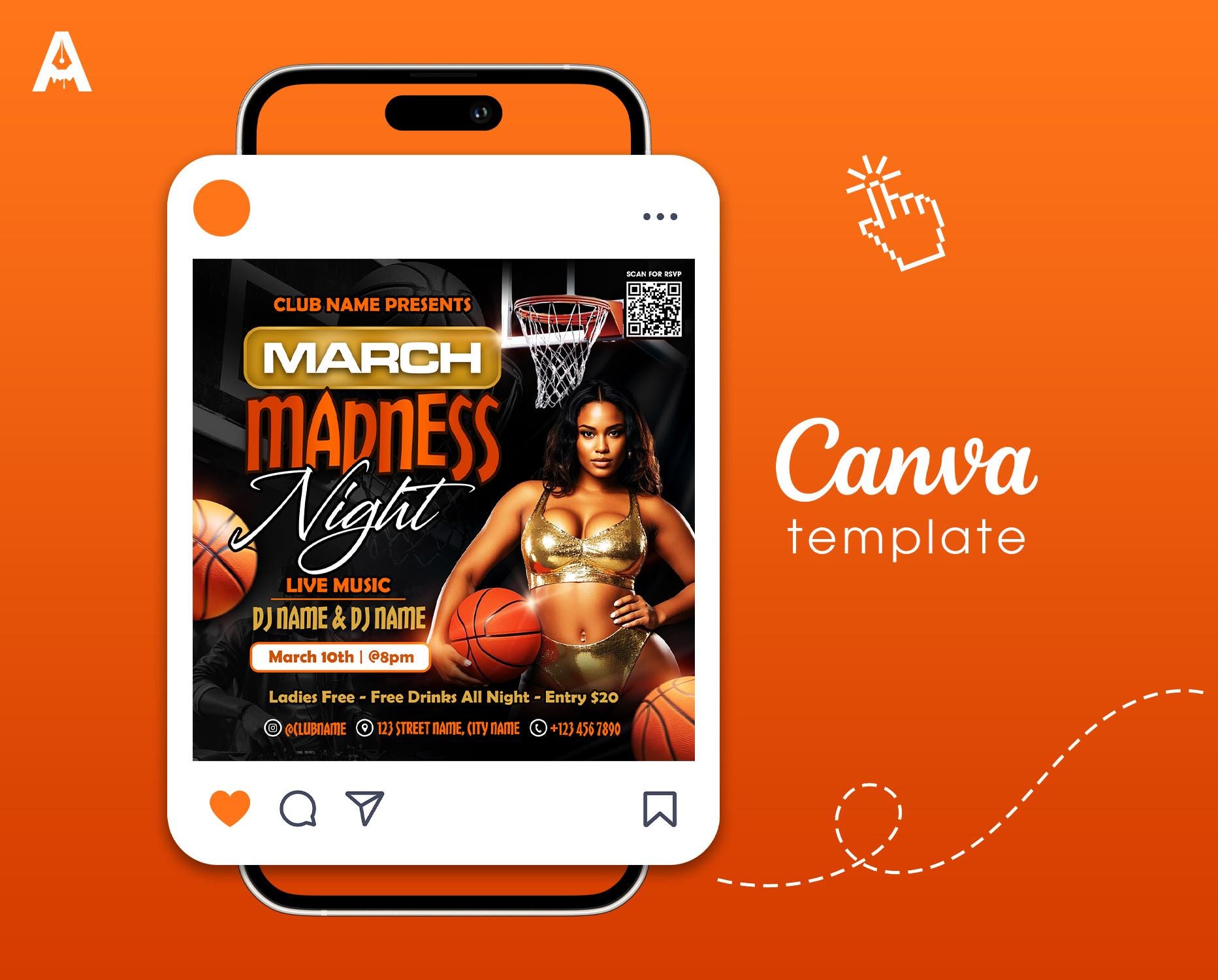 March Madness Editable Flyer Template for Canva, DIY Party Flyer, Event ...