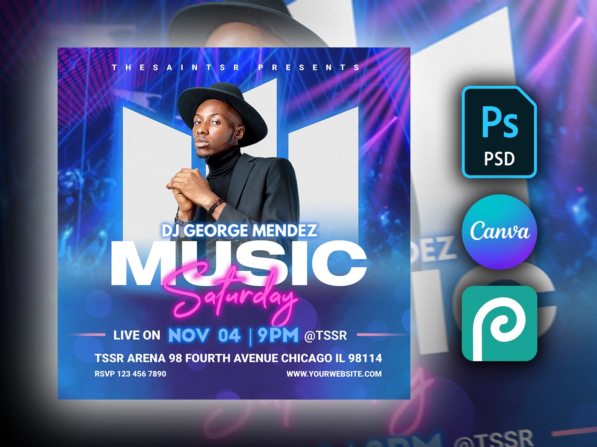 Club Flyer Party DIY Editable Flyer Template for Photoshop, Canva ...