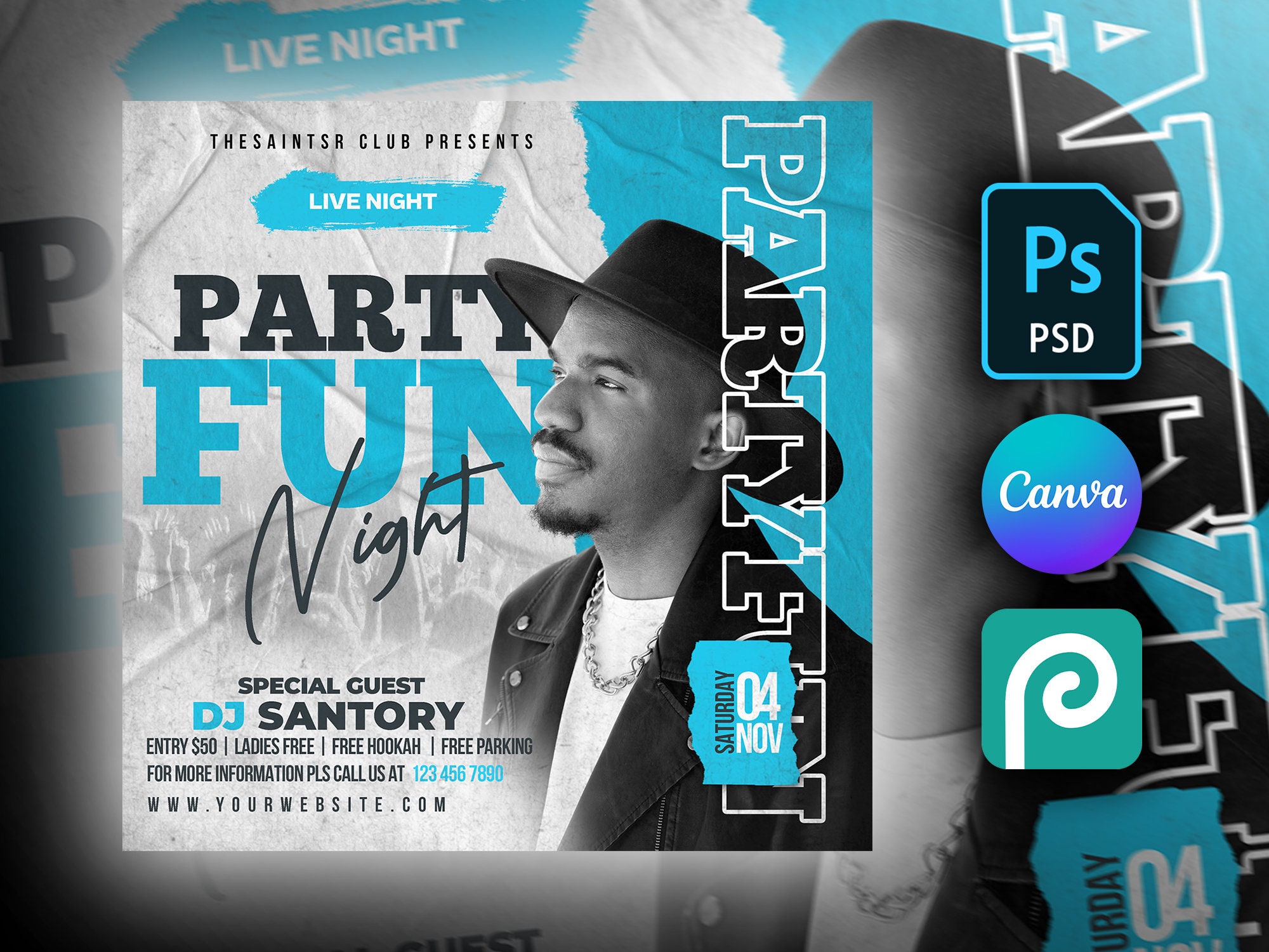 Club Flyer Party DIY Editable Flyer Template for Photoshop, Canva ...
