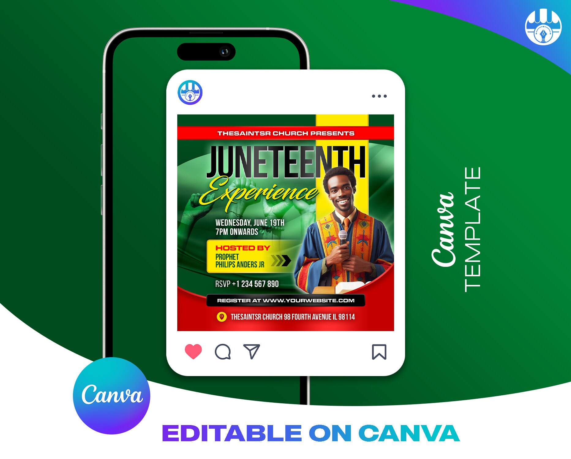 DIY Juneteenth Church Flyer Template Editable in Canva. Customizable ...