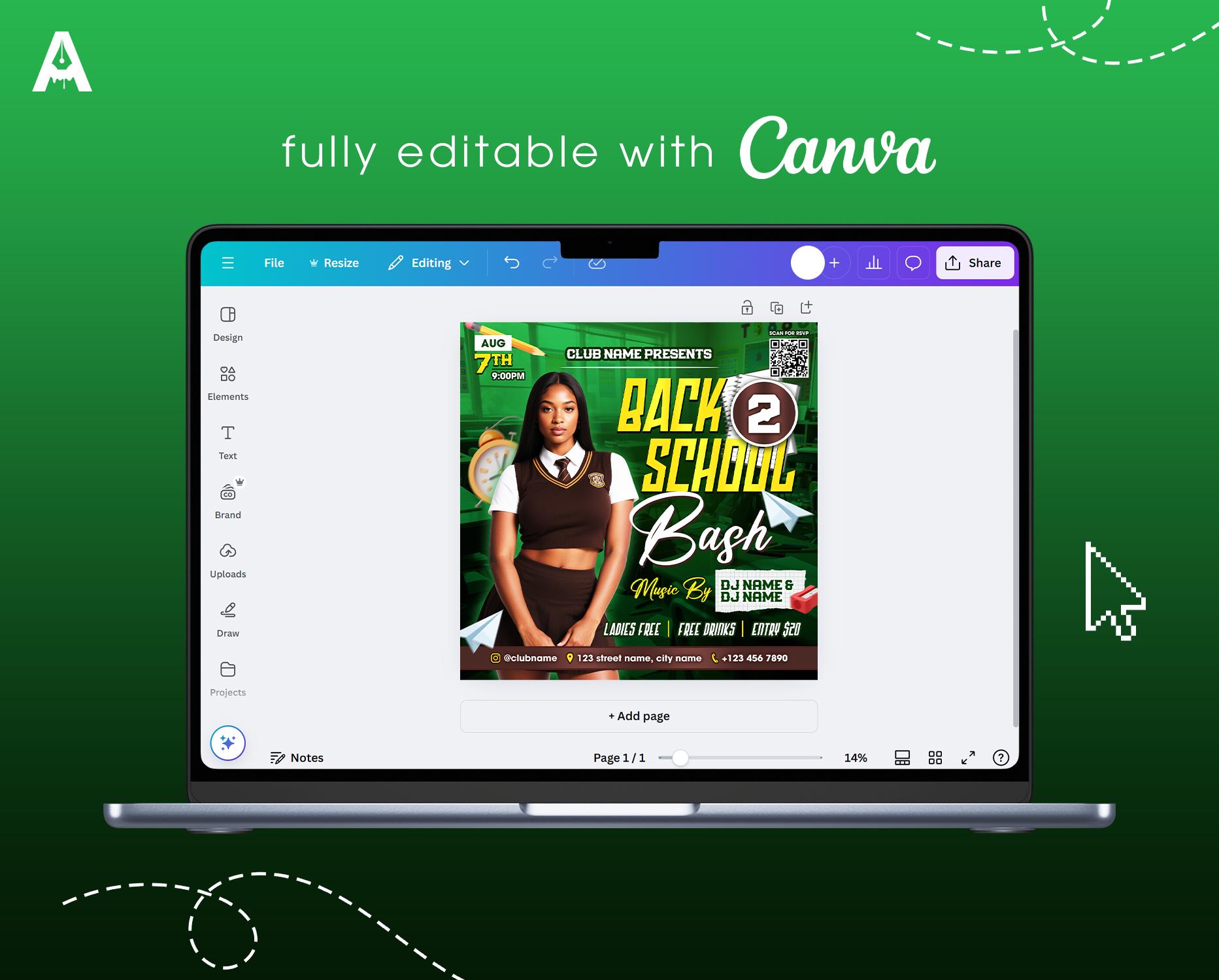 Back to School Editable Flyer Template for Canva, DIY Party Flyer ...