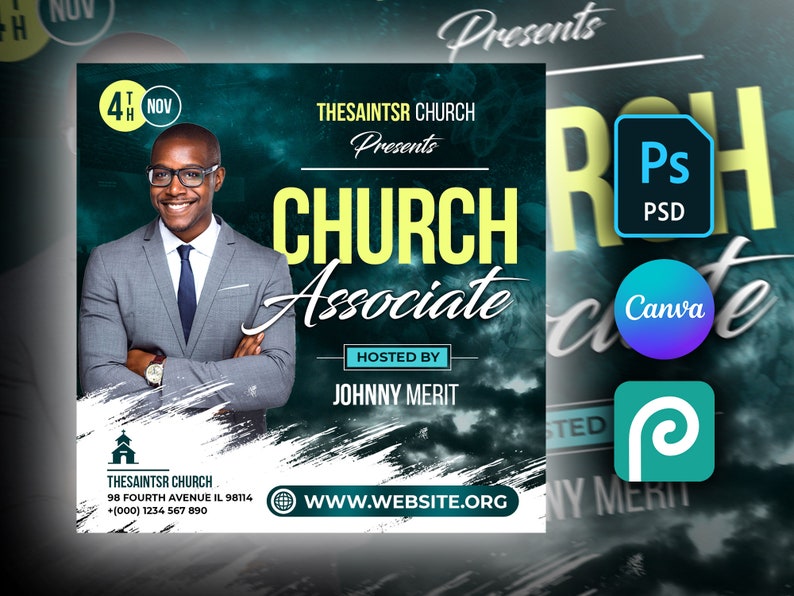 Church Flyer Editable Template for Photoshop, Canva, Photopea. DIY ...