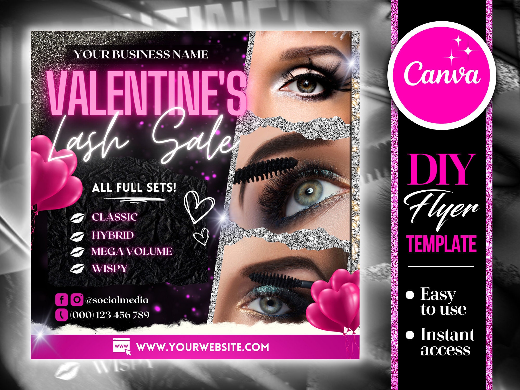 Valentines Day Lashes Sale DIY Canva Flyer Template, Extensions Flyer ...