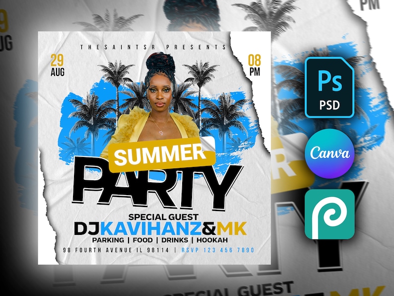 Summer Party Flyer DIY Editable Template for Photoshop, Canva ...